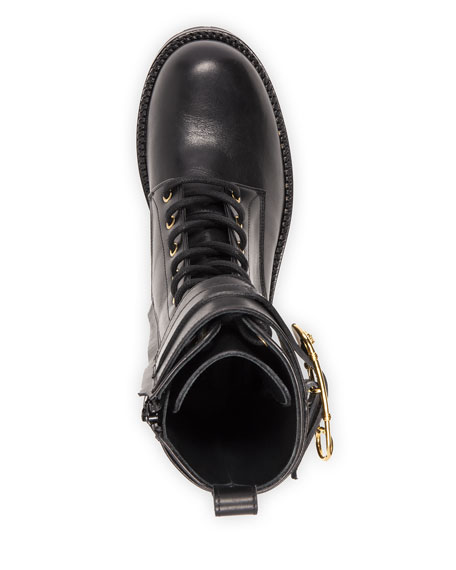 Versace Leather Combat Booties With Medusa Safety Pin Neiman Marcus